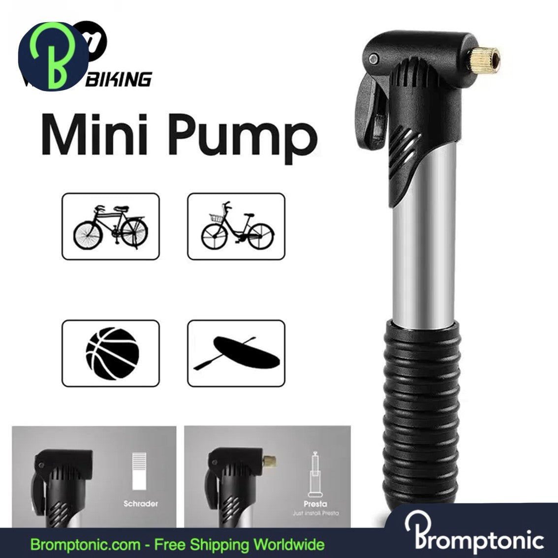 Brompton Portable Mini Pump – Lightweight Air Pump for Schrader/Presta