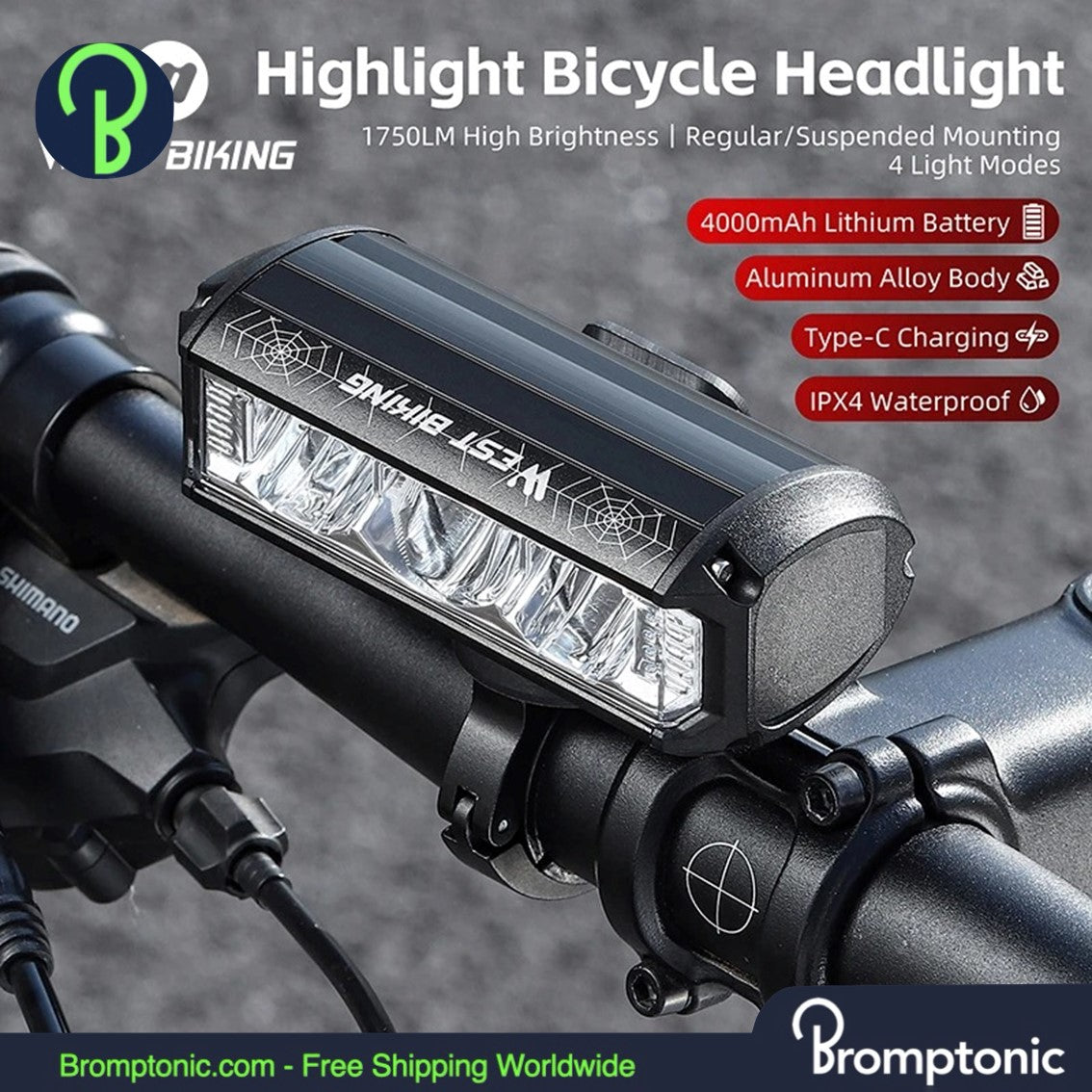 Brompton 1750 Lumen Bike Light | 3-LED USB-C Front Light